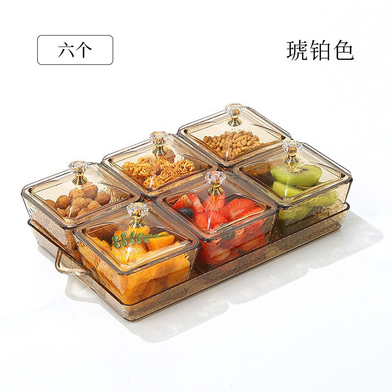 Khay Mứt Tết 6 Ngăn Màu Hổ Phách Với Phong Cách Sang Trọng Có Kèm Khay Mẫu Mới 2024 Shopee