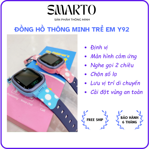 Đồng hồ thông minh trẻ em Y92 định vị cảm ứng chống nước lắp sim nghe gọi 2 chiều có Tiếng Việt ...