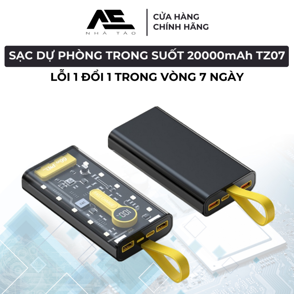 Sạc Dự Phòng Trong Suốt 20000mAh TZ07 Với 2 Cổng Sạc Nhanh 22.5W Và PD ...