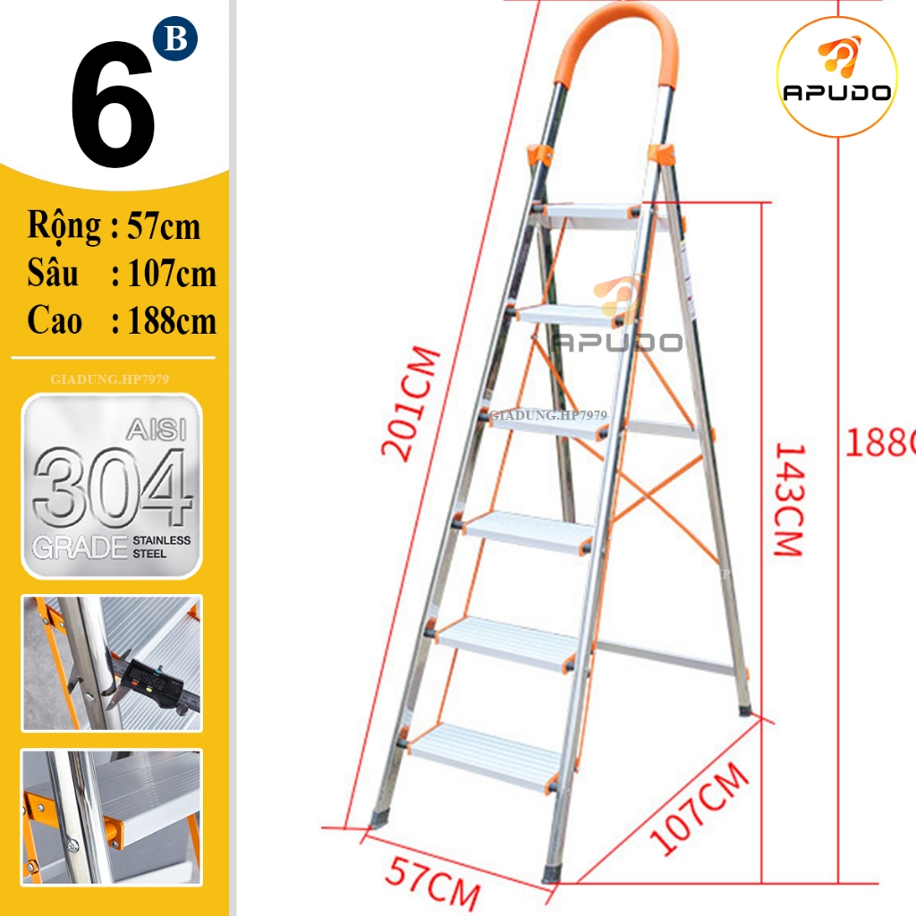 Thang Gấp Gọn 3 4 5 6 7 Bậc Ameca Khung Thang Chữ A Nhập Khẩu 1.5M 2M ...