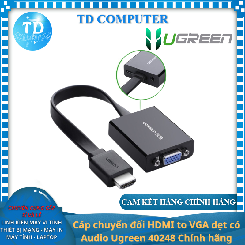 Cáp chuyển đổi HDMI to VGA dẹt có Audio Ugreen 40248 cao cấp - Hàng chính hãng | Shopee Việt Nam