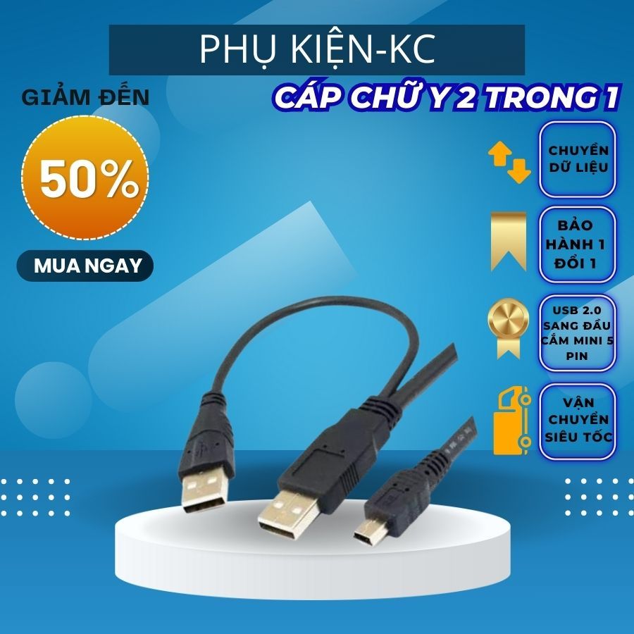 Dây Cáp Chữ y 2 Trong 1 Đầu usb 2.0 2a Sang Đầu Cắm mini 5 pin Cho Ổ ...