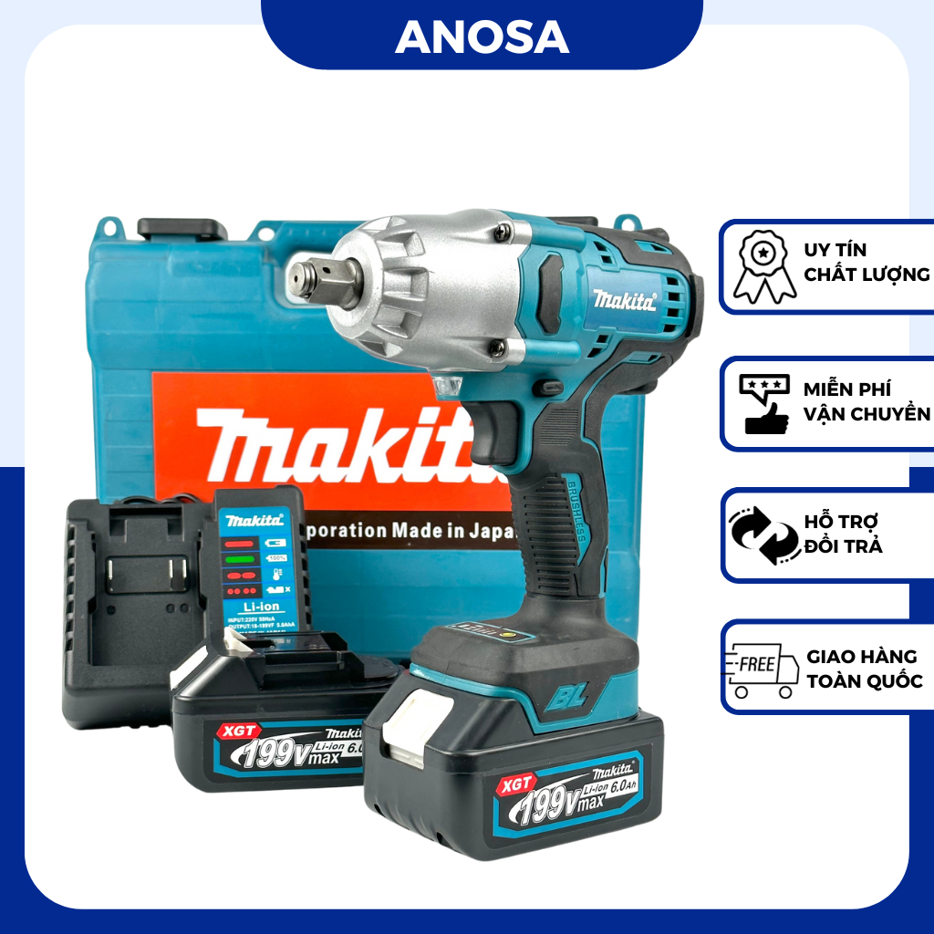 Máy siết bulong Makita, Máy bắn Bulong lực siết lớn 880Nm mở ốc bánh xe con, xe ga, Ốc nồi xe ga ...