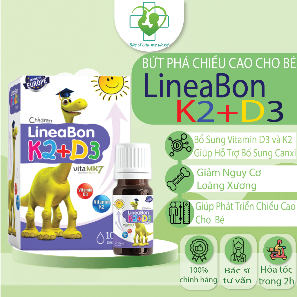 Lineabon - Vitamin D3 K2 Tinh Khiết Giúp Bé Ngủ Ngon, Cao Lớn [Hàng ...