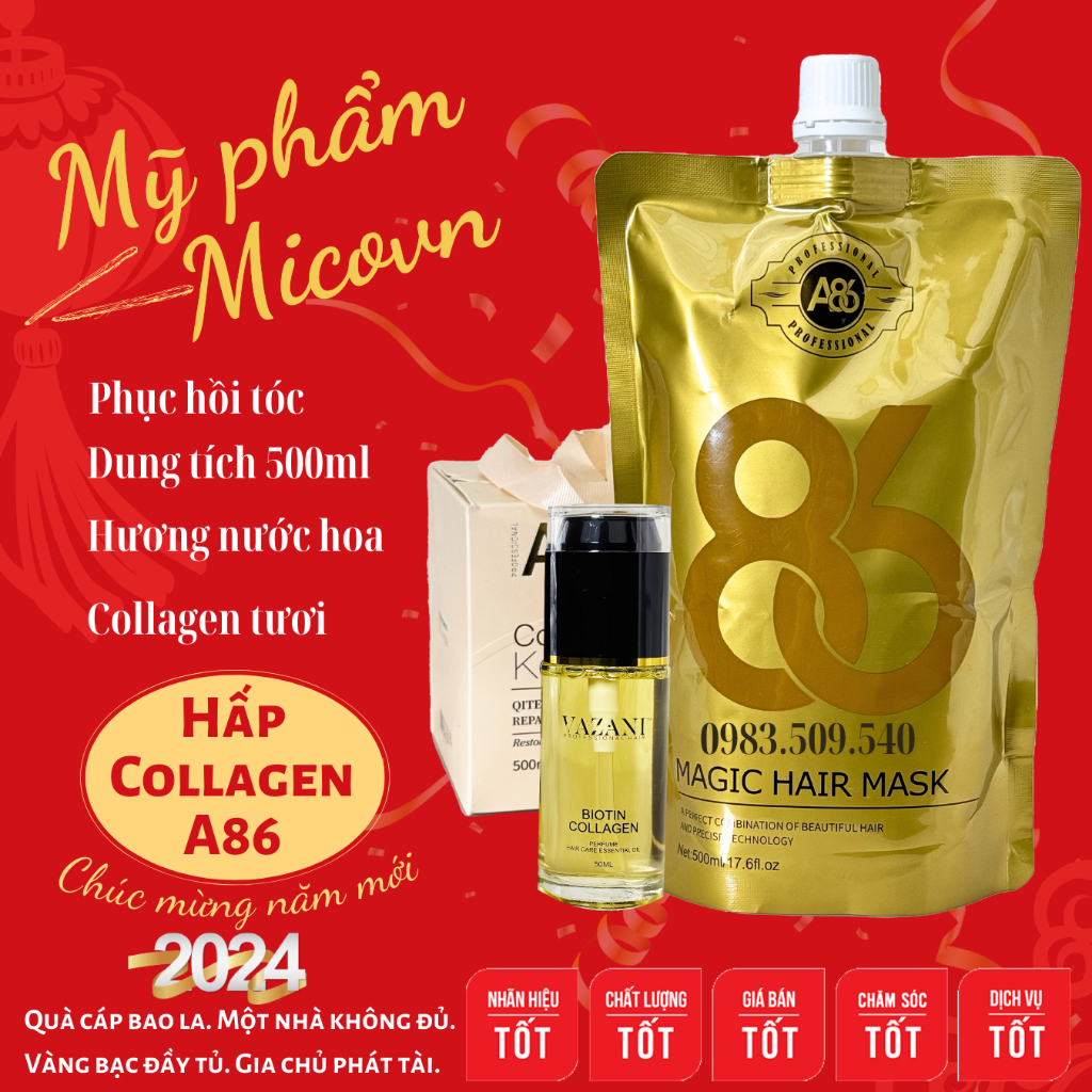 Kem ủ tóc collagen tươi A86 phục hồi tóc hư tổn khô xơ có mùi thơm cho salon 500ml | Shopee Việt Nam