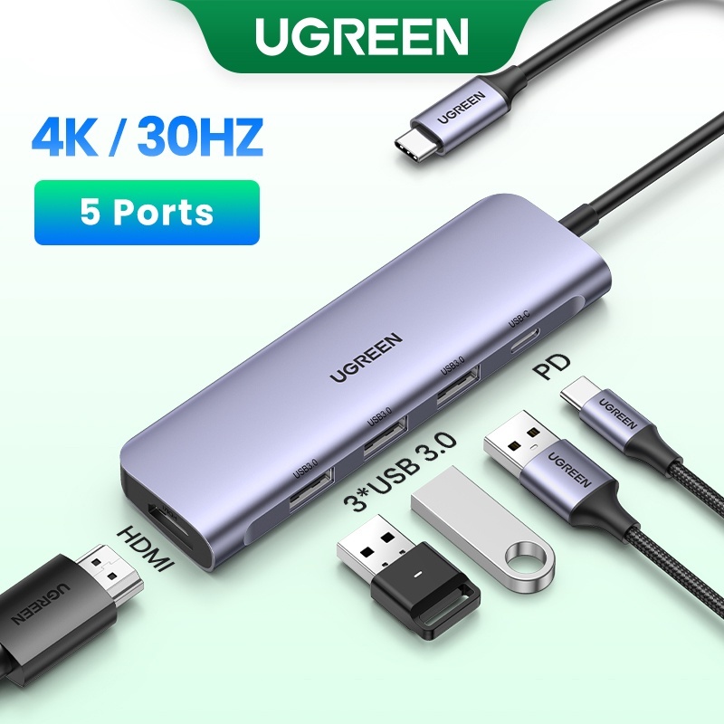 Hub chia cổng 5 in 1 USB C sang HDMI USB 3.0 PD100W 4K@30HZ thích hợp ...
