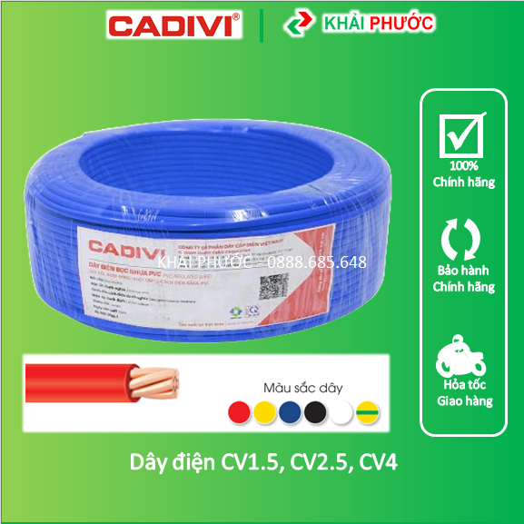 Dây cáp điện đơn 7 lõi CV1.5 CV2.5 CV3.5 CV4 CV5.5 CV6 CV 1.5 2.5 4 CHẤM MM2 CADIVI màu đỏ vàng ...