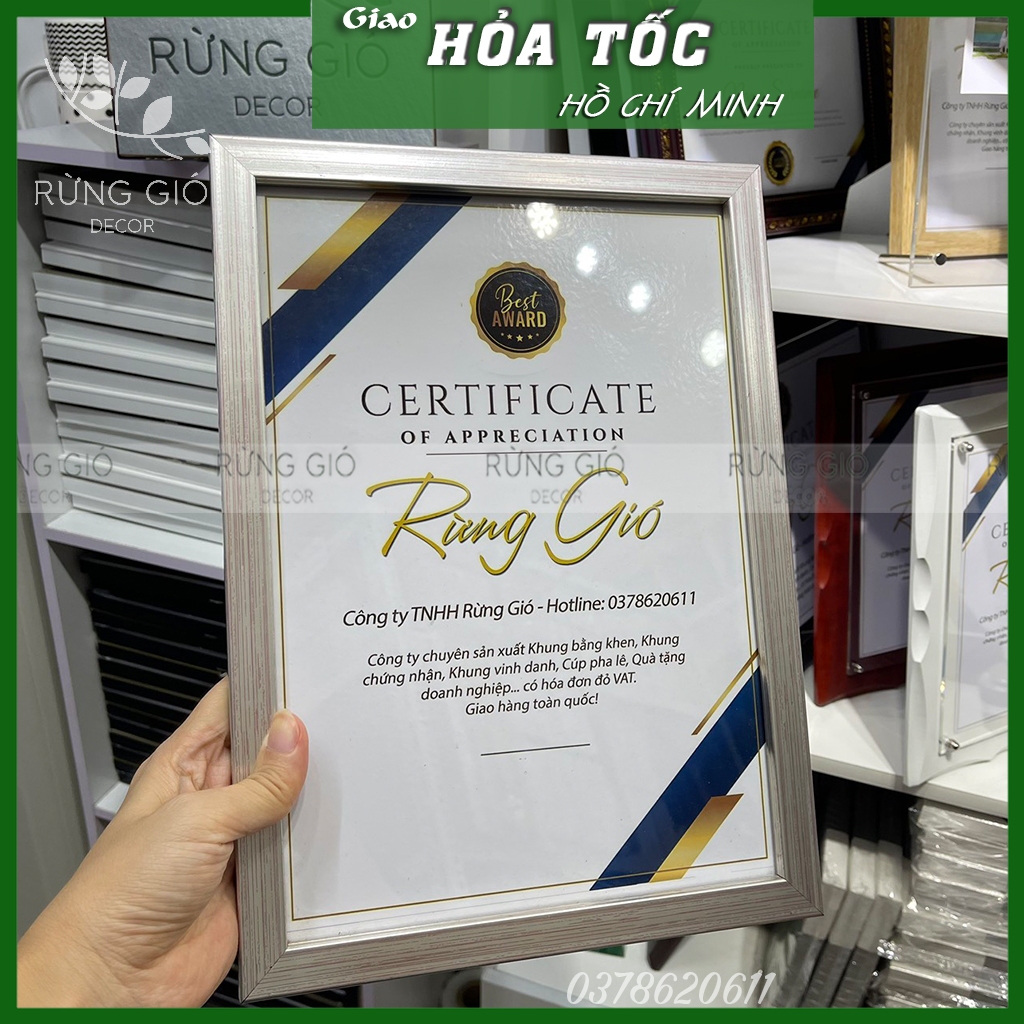 Khung chứng nhận A4 Bạc hộp viền nhỏ (để vừa giấy khen 21x30cm) khung treo tường cả ngang lẫn ...