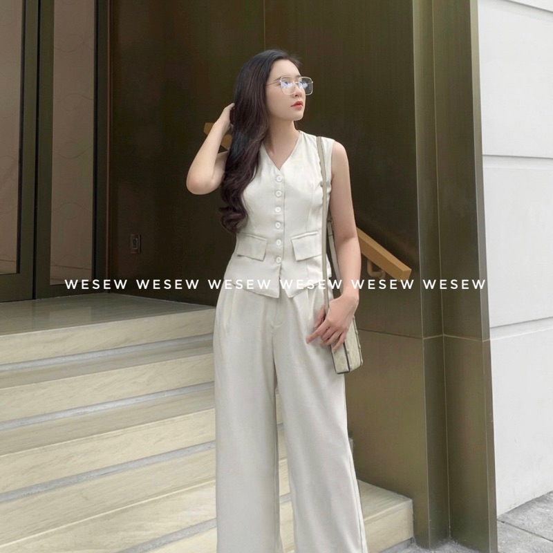 WESEW Set áo gile và quần dài nữ ống suông chất Hàn tôn dáng -WQ2 ...