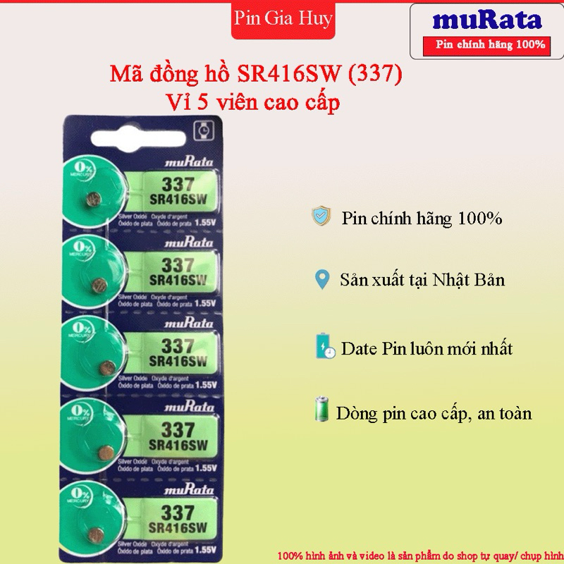 Pin đồng hồ Sony ,muRata SR416SW 416 337 SR416 Nhật Bản Vỉ 1 viên/ 5 ...