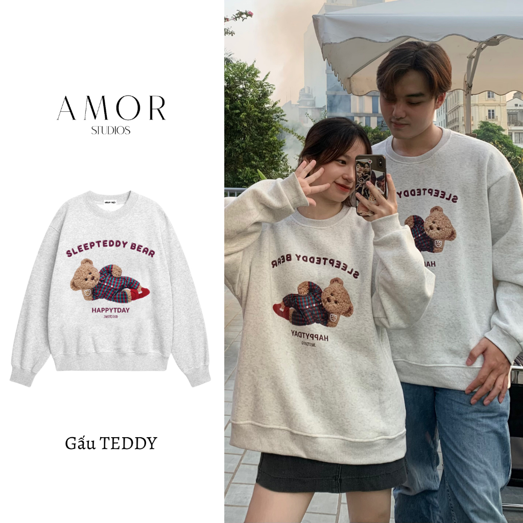 Áo Sweater Nỉ Bông Gấu TEDDY Form Unisex màu tiêu sáng AMORSTUDIO ...