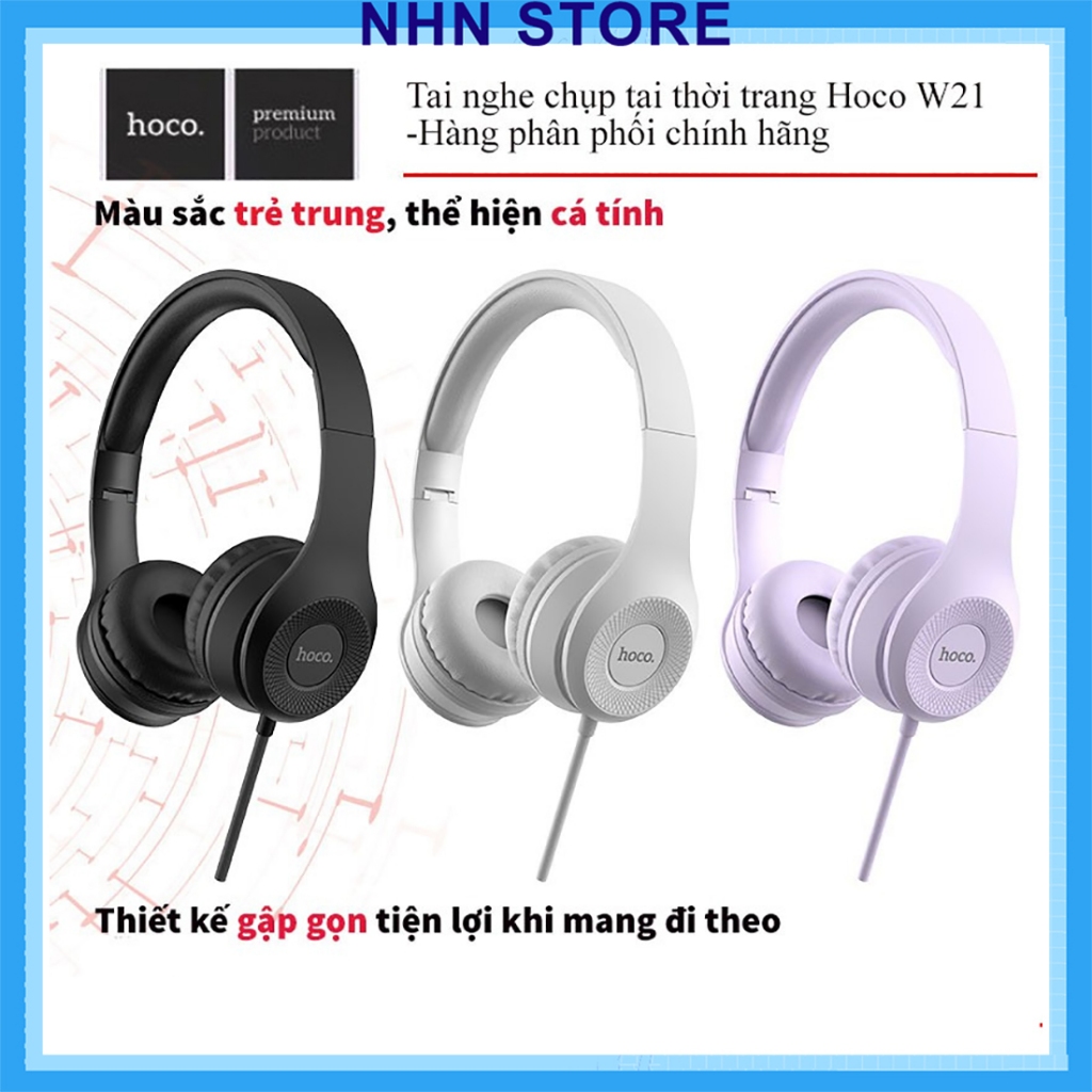 ⚡Mẫu Mới⚡Tai Nghe Chụp Tai Hoco W21- 3 Màu Tím/Đen/Xám - Hàng Chính ...
