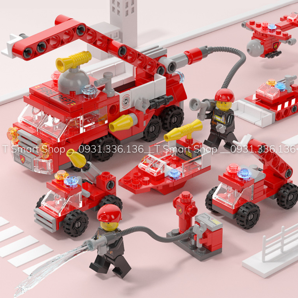 Đồ chơi lắp ráp xe cứu hỏa, lego xe tăng, máy bay, cứu thương cho bé ...
