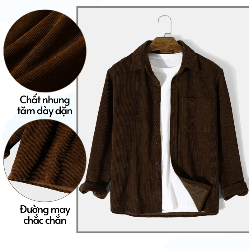 Áo Sơ Mi Nam Dài Tay Vải Nhung Hàn Cao Cấp VICENZO, Áo Sơ Mi Nam Tay Dài | Shopee Việt Nam