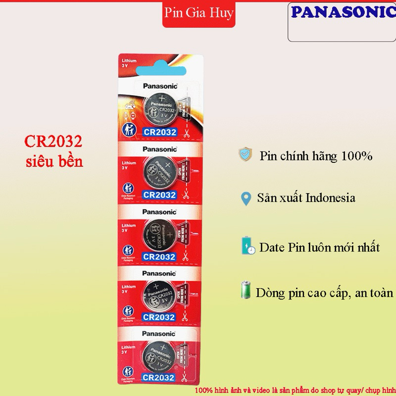 Pin CR2032 Panasonic 3V Lithium vỉ 5 viên (Chính Hãng Made in Indonesia ...