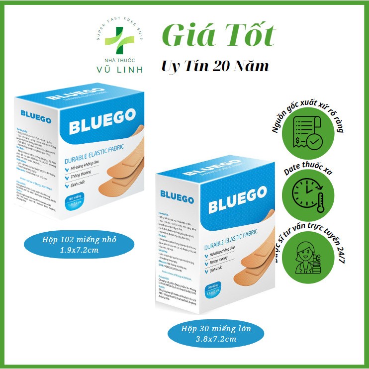 Băng Gạc Y Tế Cá Nhân BLUEGO (Hộp 102 Miếng Nhỏ) (Hộp 30 Miếng Lớn) | Shopee Việt Nam