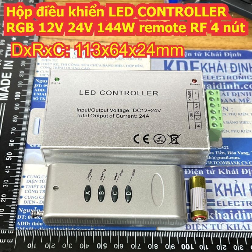 Hộp điều khiển LED CONTROLLER RGB 12V 24V 144W remote RF 4 nút kde2666 ...