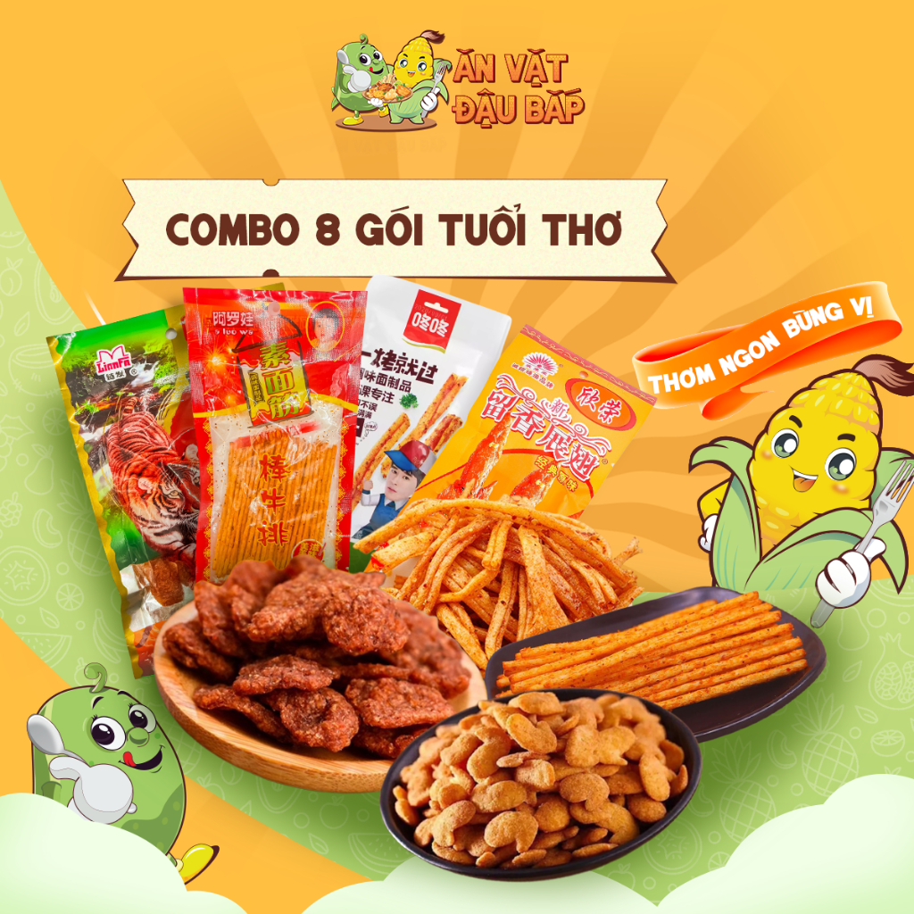 Combo 8 Gói Ăn Vặt Cay Nội Địa Trung – Que Cay Dong Dong, Hổ Kaka, Bim Bim Cánh Gà, Tăm Cay Đỏ ...