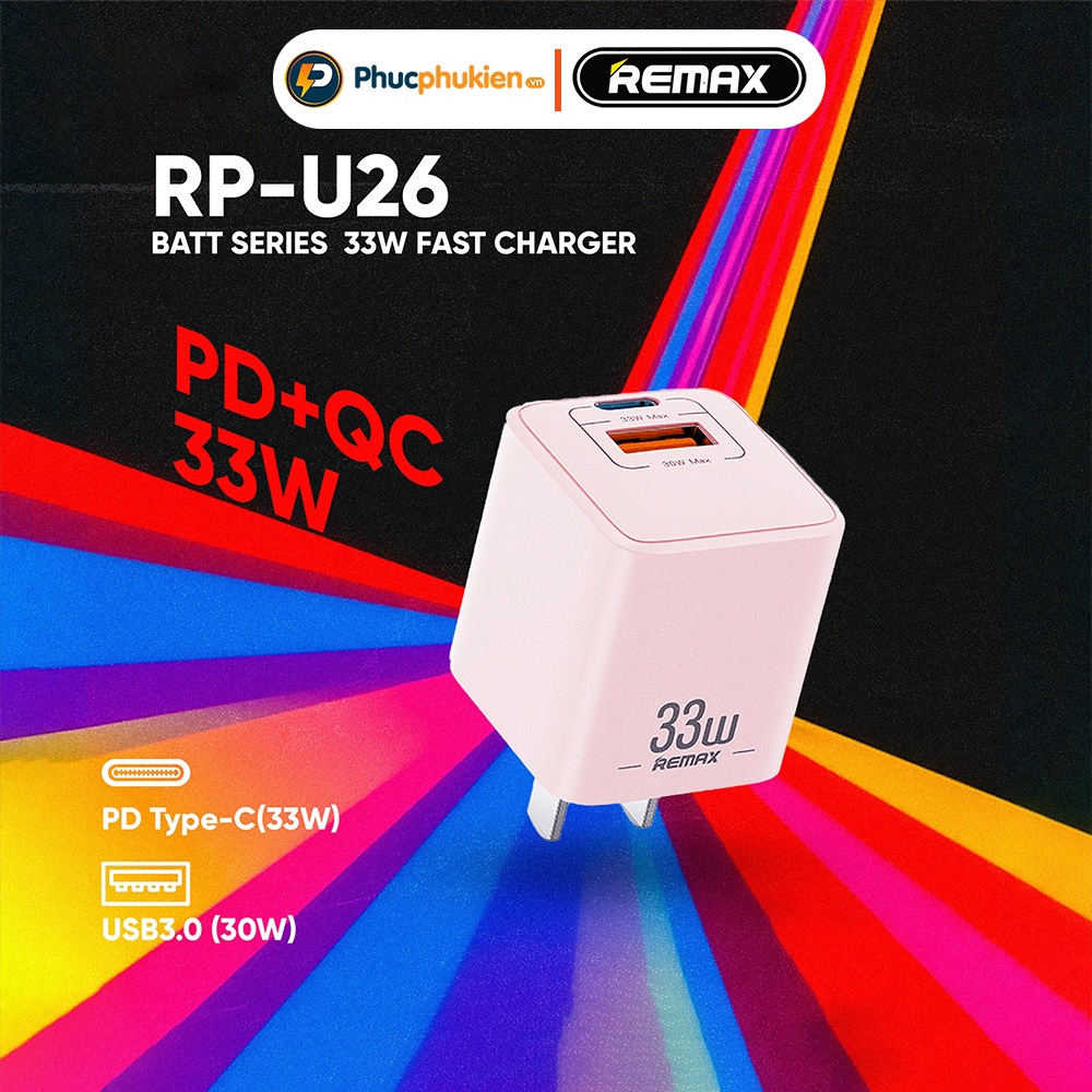 Củ sạc nhanh 33w Remax U26 2 cổng sạc nhanh PD 33w và QC4.0 30w cho 16 seris trở xuống Phúc Phụ ...