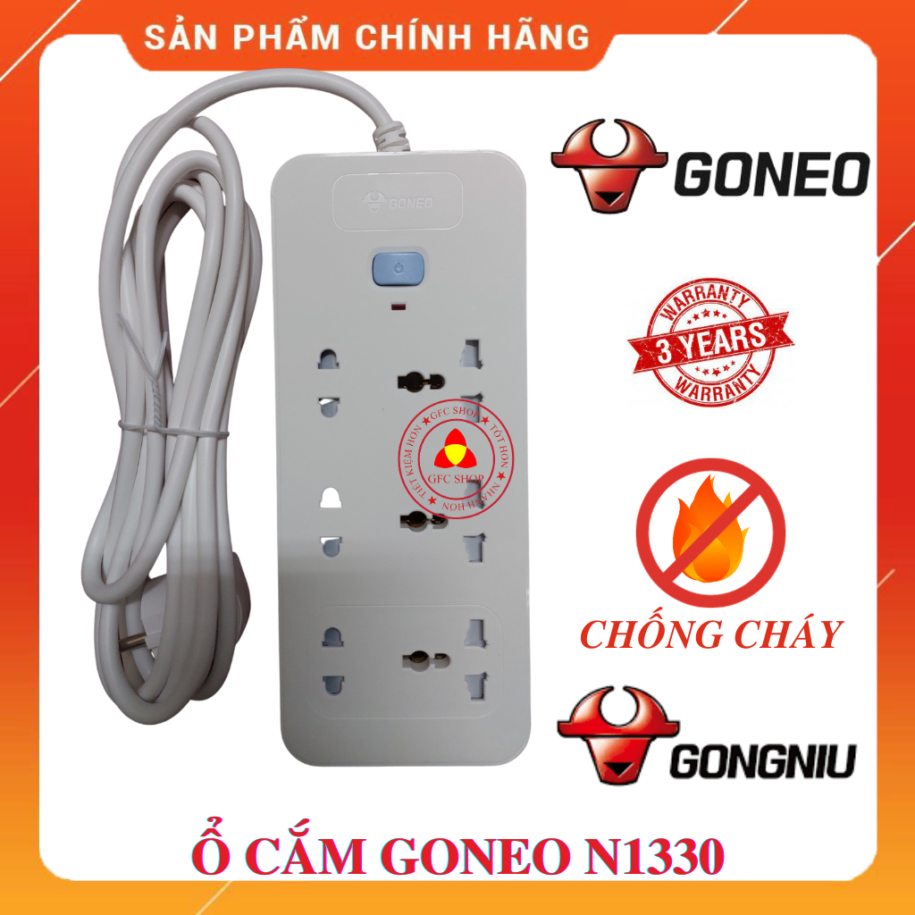 Ổ Cắm Điện Gongniu GONEO N1330 6 Ổ Đa Năng 1 Công Tắc - Dây 3m hoặc 5m - Công Suất 10A/250/2500W ...