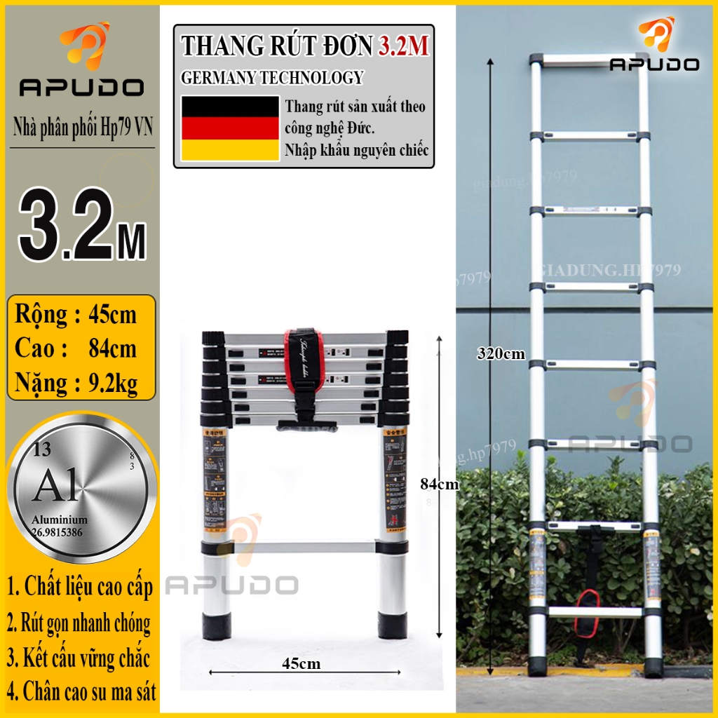 Thang Rút Đơn Chữ I A Thang Rút Nhôm Inox Rút Đơn 3.2M 3.8M 4.1M 4.4M 5.0M 5.4M 5.9M Rút Đôi 2.5 ...