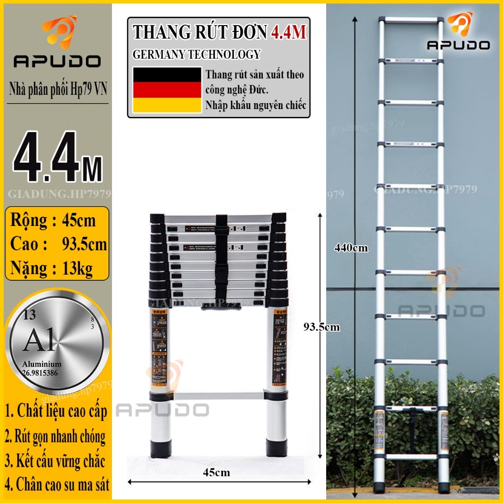 Thang Rút Đơn Chữ I A Thang Rút Nhôm Inox Rút Đơn 3.2M 3.8M 4.1M 4.4M 5.0M 5.4M 5.9M Rút Đôi 2.5 ...