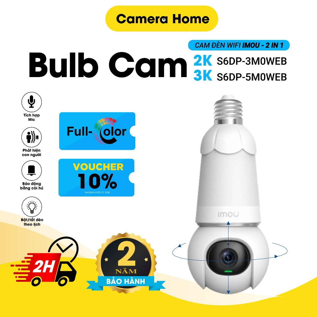 Camera Bóng Đèn IMOU WIFI BULB CAM S6DP 3MP/5MP,báo động bằng còi hú ...