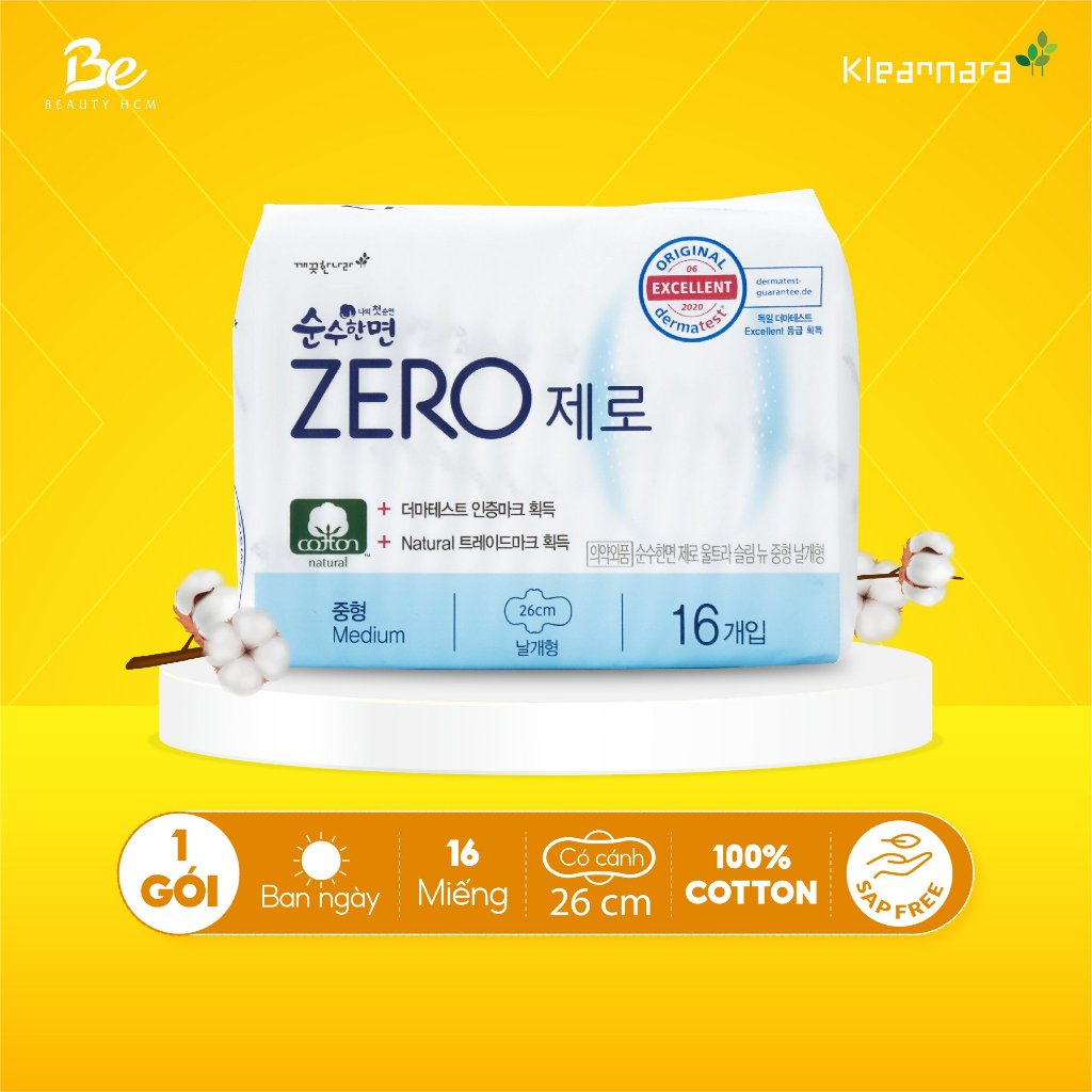 Băng vệ sinh Kleannara Zero Hàn Quốc siêu êm thoáng ban ngày size M 26cm - 16 miếng/gói có cánh ...
