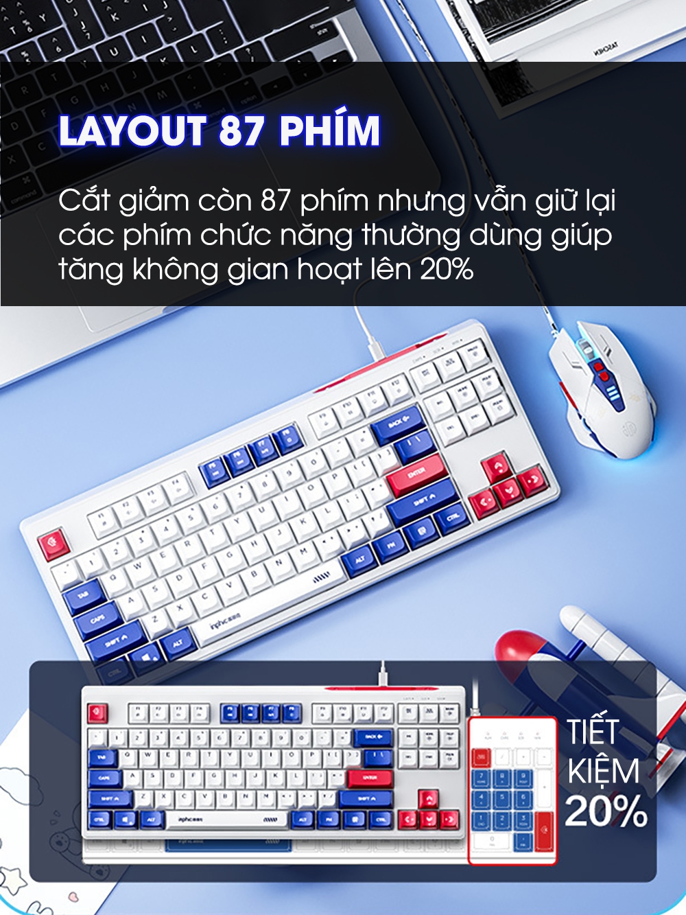 Bàn phím máy tính giả cơ SIDOTECH INPHIC INK9 Gundam có dây gaming TKL 87 key silent chống ồn ...