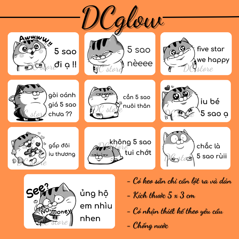 Tem niêm phong MÈO BÉO 30x50mm nhãn dán meme, sticker niêm phong có keo ...