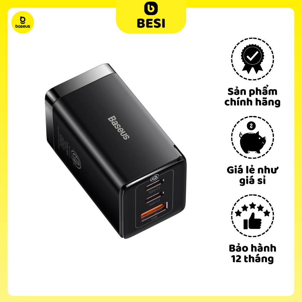 Cốc Sạc Nhanh Baseus GaN5 Pro Fast Charger 2C+U 65W US (Kèm cáp C to C) | Shopee Việt Nam