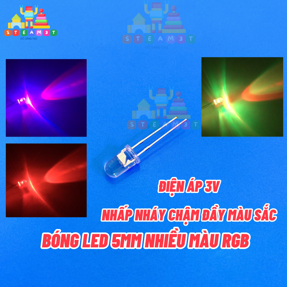 SHIP ĐƠN TỪ 20K - Đèn LED, Bóng LED 7 màu 3V, hai chân nhấp nháy chậm ...