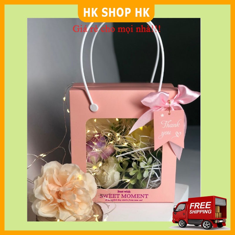 [Tặng Tem Thank you] Túi hộp giấy mặt kính, đựng hoa, quà 20/10, 20/11 ...