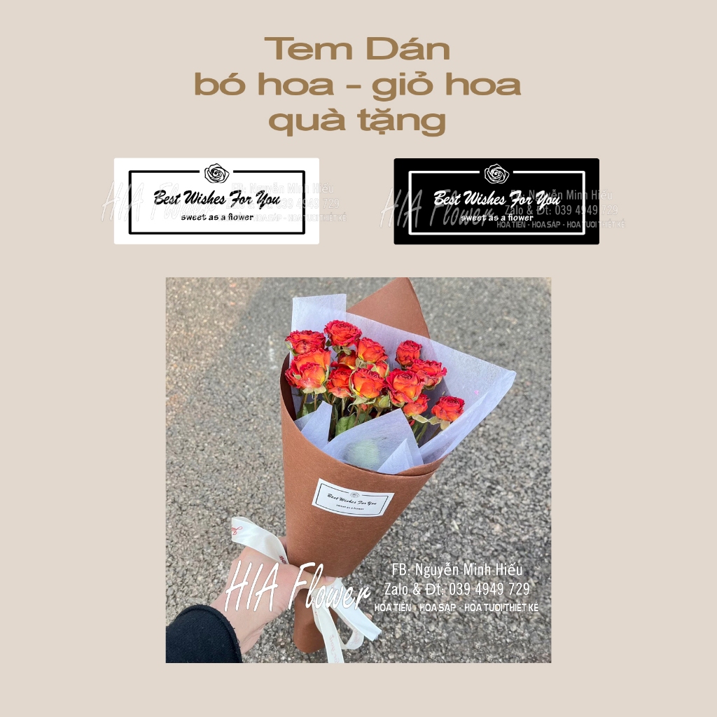 TEM DÁN HOA 100 TEM BEST WISHES FOR YOU DÁN BÓ HOA QUÀ TẶNG HỘP HOA MỸ ...