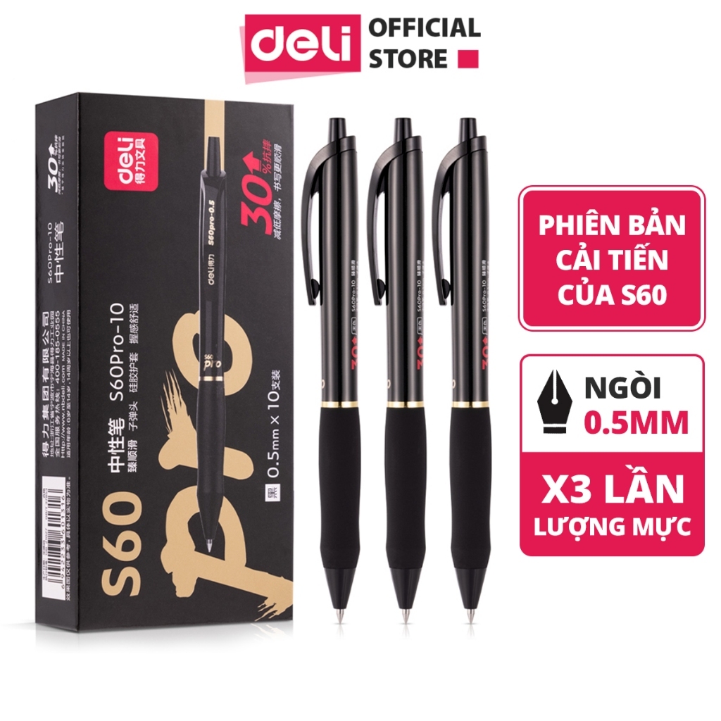 (MẪU MỚI) BÚT GEL MỰC ĐEN CAO CẤP DELI S60 PRO, VIẾT ÊM, MƯỢT, ĐỘ DÀI ...