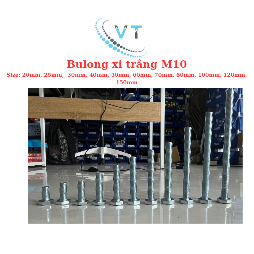 50 con Bulong M10 cấp bền 8.8, bu lông lục giác M10, độ dài 20->150 mm ...