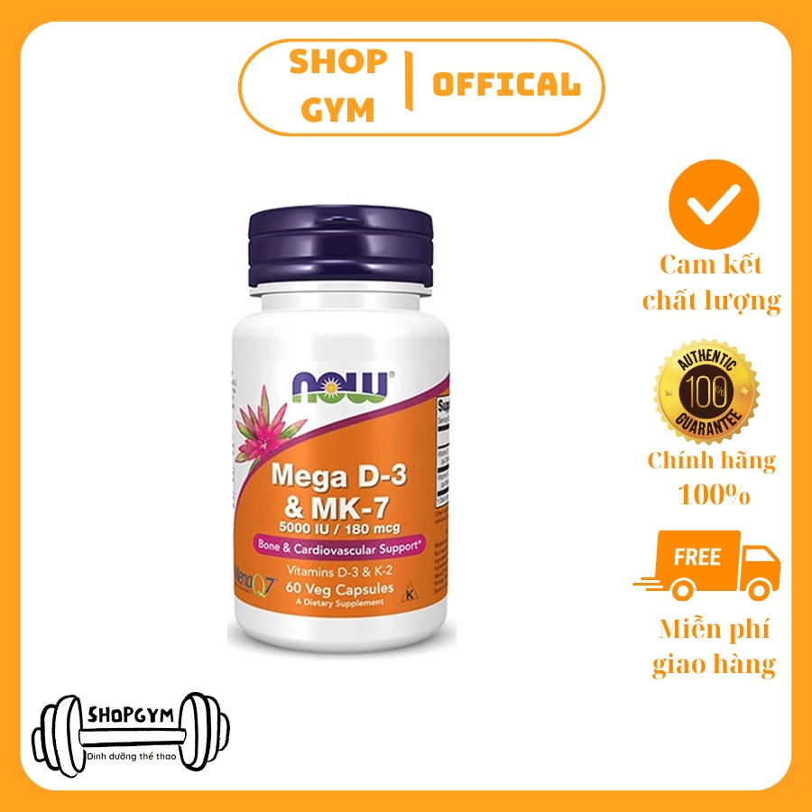 Now Mega D3 K2 MK-7, 60 Veg Capsules hỗ trợ chắc khỏe xương, tăng sức ...