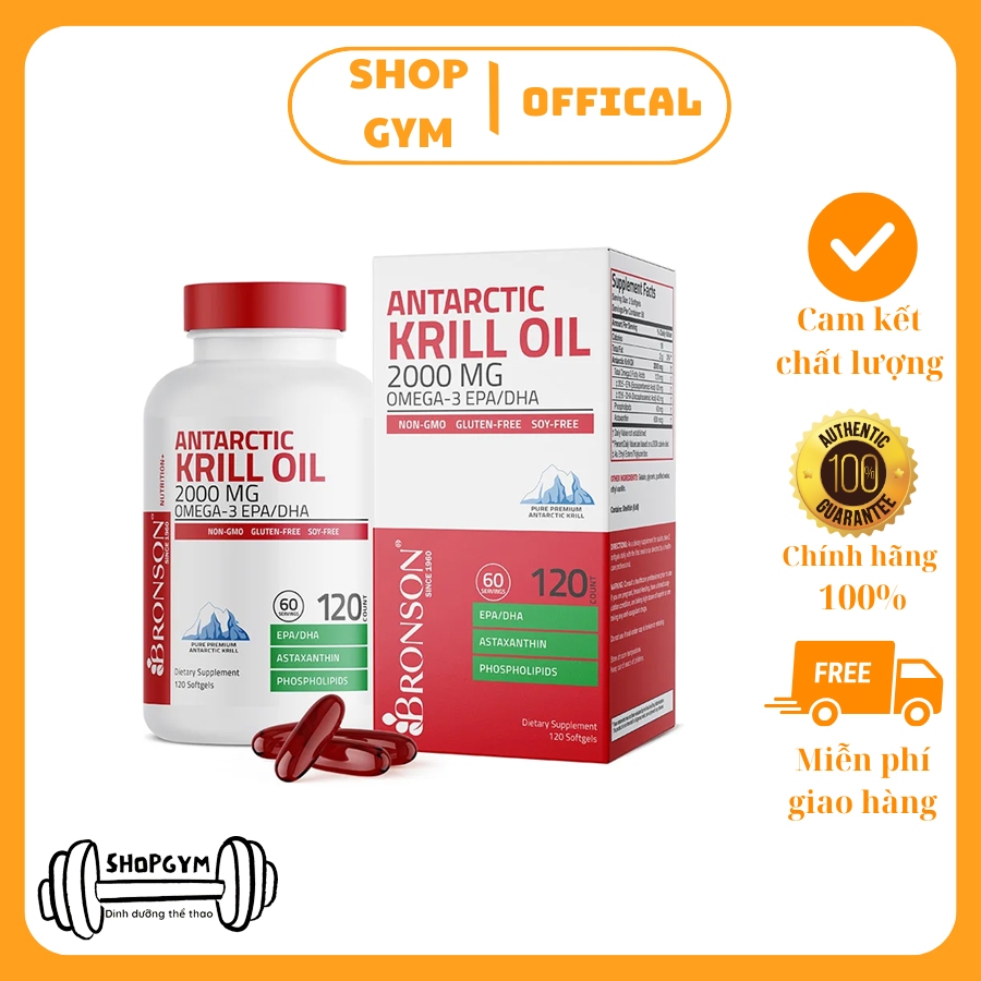 Dầu nhuyễn thể Bronson Antarctic Krill Oil Omega-3 EPA/DHA, 2000mg - hỗ ...