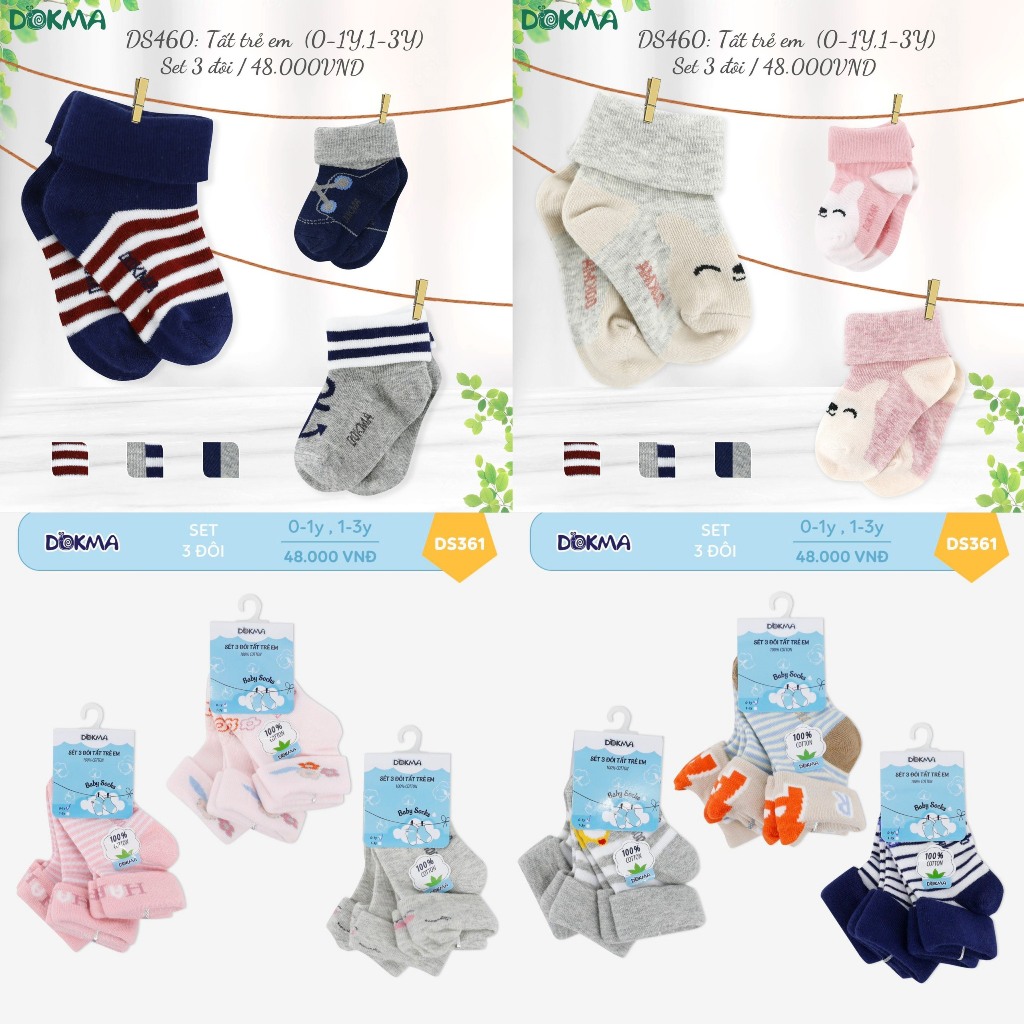 Dokma Set 3 Vớ Tất Cổ Gập Dokma Cho Bé Trai Bé Gái Từ 0 Đến 3 Tuổi ...