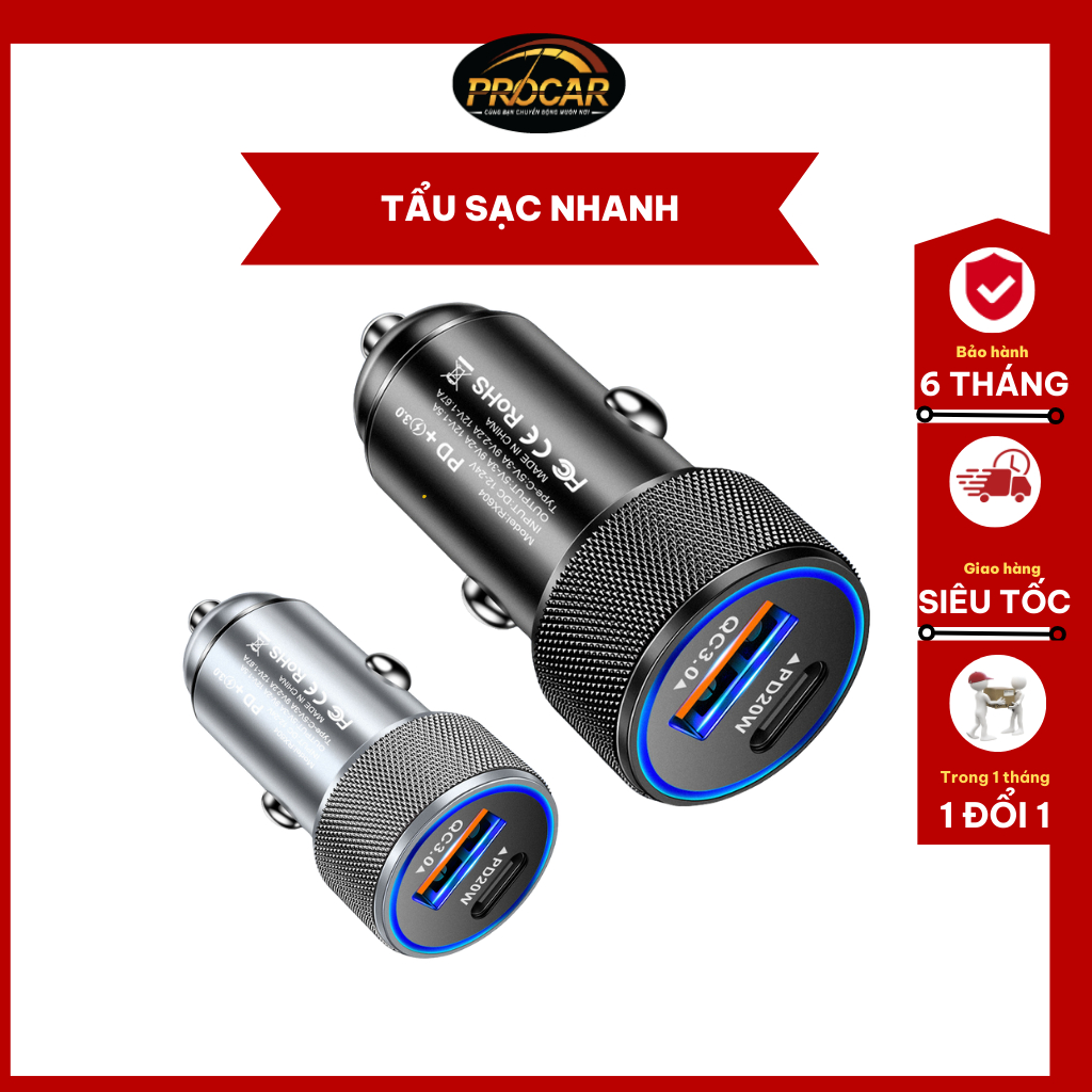 Tẩu sạc nhanh ô tô, tẩu sạc 2 cổng gồm TypeC PD 20W và TypeA QC 3.0 18W | Shopee Việt Nam