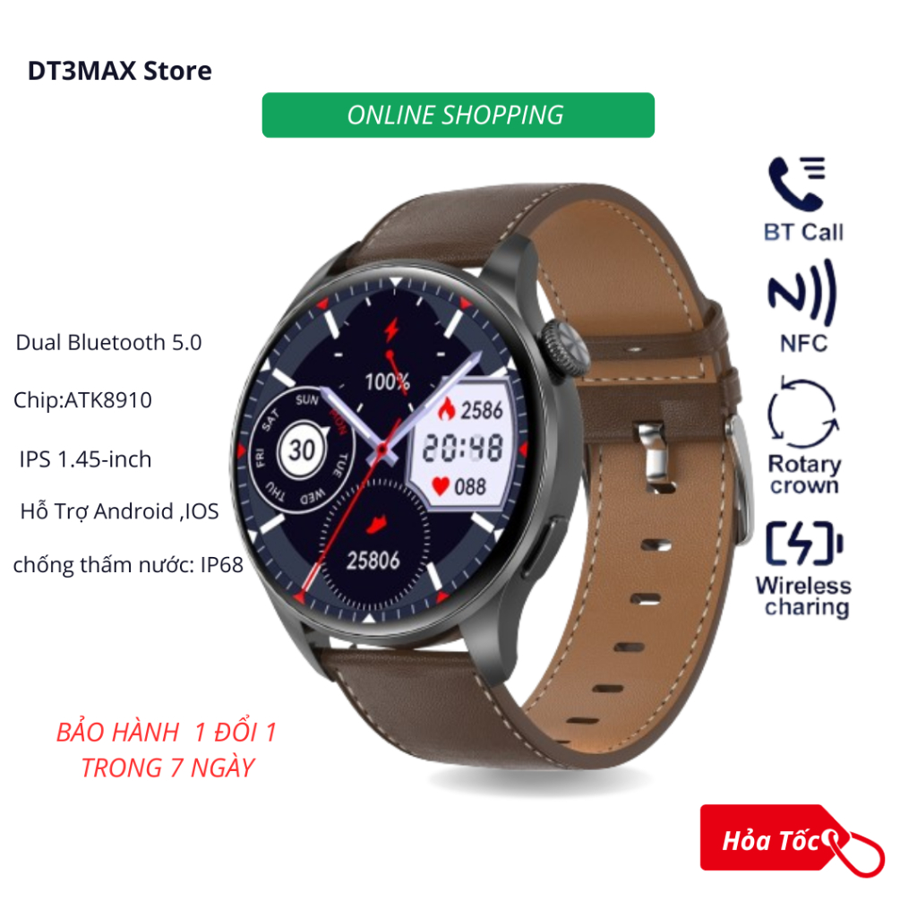 Đồng Hồ Thông Minh DT3 Max Màn Hình Tràn Viền siêu đẹp kết nối DT nghe ...