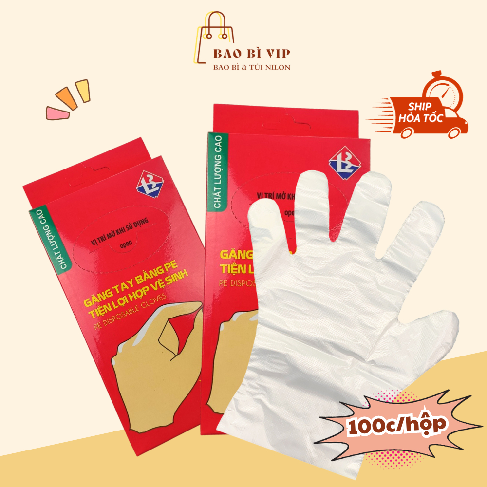 Găng tay nilon dùng 1 lần, hộp 100 chiếc bao tay nilong tiện lợi hợp vệ ...