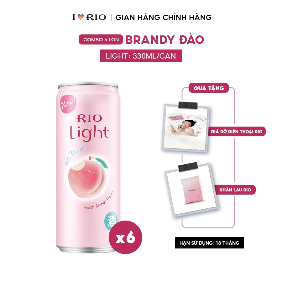 Rio Cocktail Lon Vị Brandy Đào - Combo 6 lon (330ml/lon) | Shopee Việt Nam