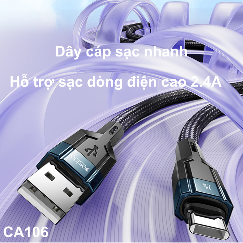 Dây Cáp Sạc Nhanh Yesido CA106, QC3.0, sạc đầy điện thoại trong 2 giờ, Dây bện nylon cao cấp ...