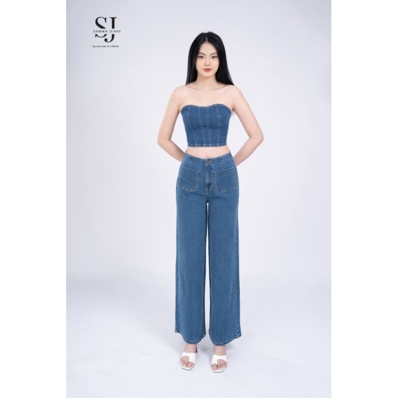 Quần Jean nữ cạp cao 2 túi chéo SJP02, Quần bò nữ cao cấp, chất liệu co ...