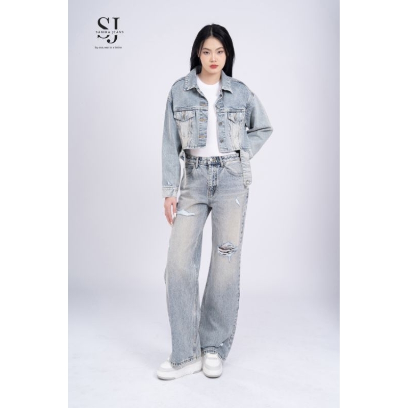 Quần jean nữ ống suông CẠP THÊU P13, Quần bò nữ ống suông bigsize, co ...