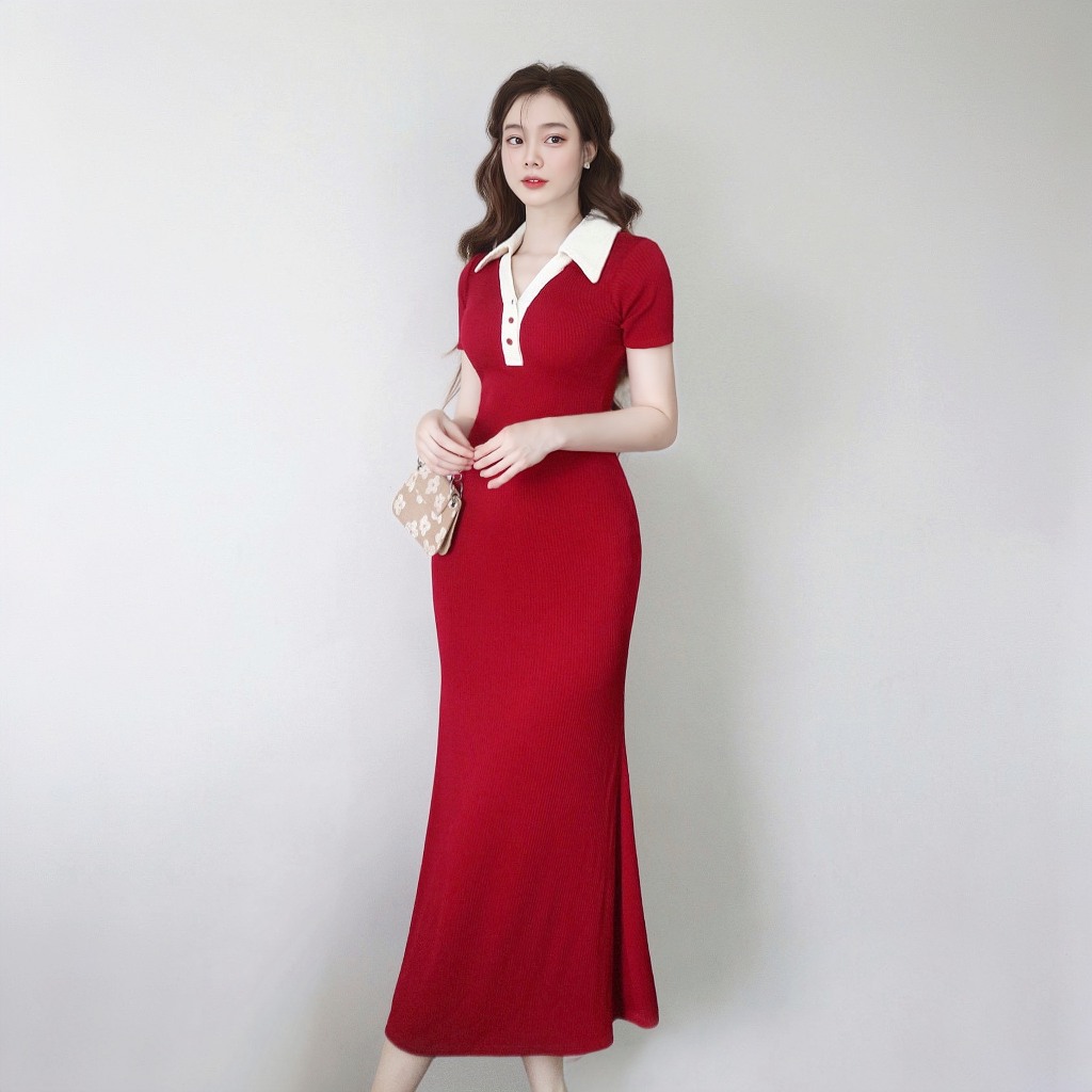 Đầm Body Nữ Đuôi Cá Len Tăm, Váy ôm body tay lỡ dáng dài co giãn KA05 ...