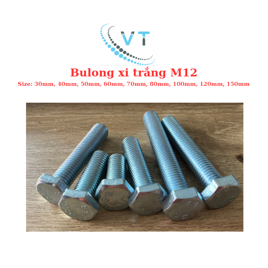 Bu lông (bulong) mạ kẽm M12 (12 li) từ 30mm - 150mm (túi 50 con) | Shopee Việt Nam