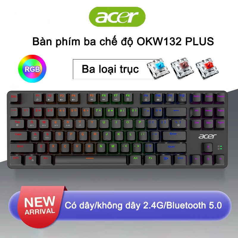 Bàn Phím Cơ Acer OKW132 PLUS Có Dây/Không Dây 2.4G/Bluetooth 5.0 Ba Chế ...