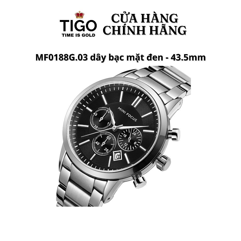 Đồng Hồ Nam MINI FOCUS MF0188G.03 Dây Thép Bạc Mặt Đen Thép Không Gỉ Mặt Tròn 43.5mm | Shopee ...